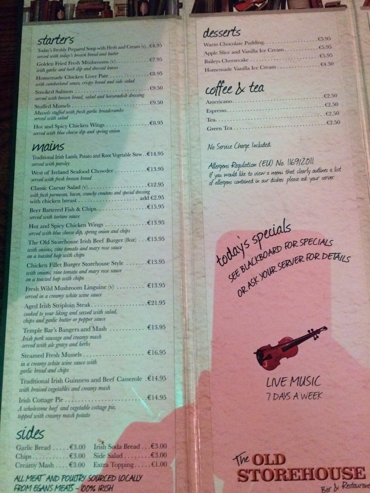 Menu at The Old Storehouse Bar and Restaurant, Dublin, 3 Crown Alley