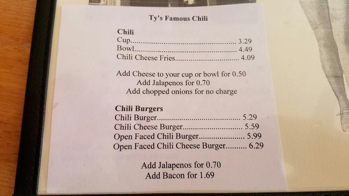 Menu at Ty's Diner restaurant, Wichita, 928 West 2nd St N