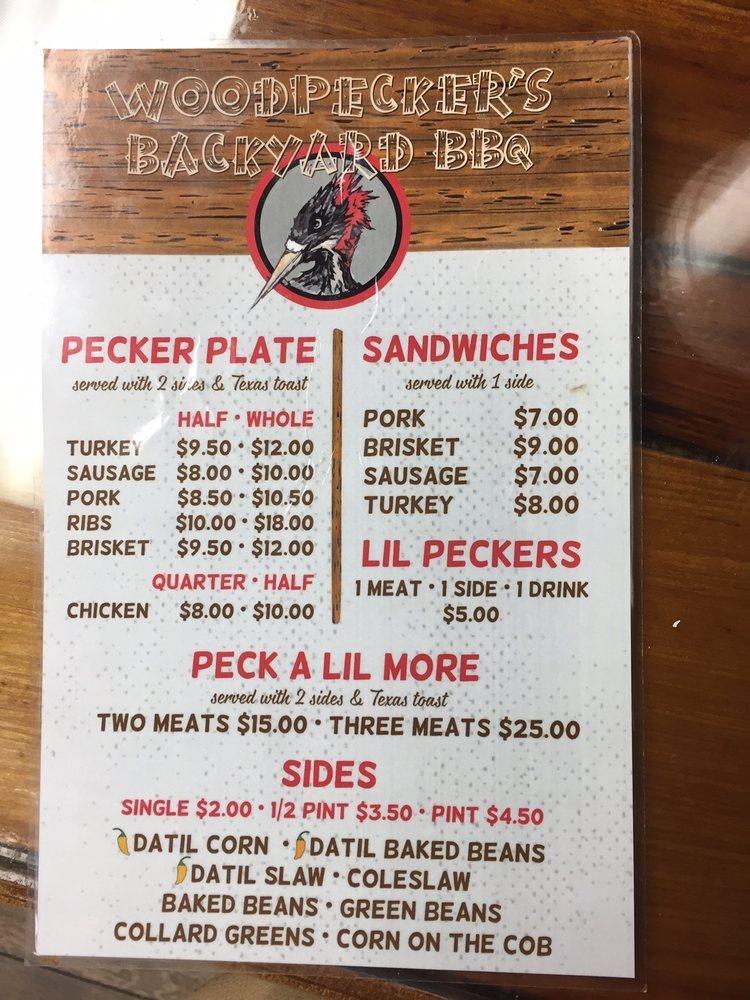 Menu at Woodpeckers Backyard BBQ, Jacksonville