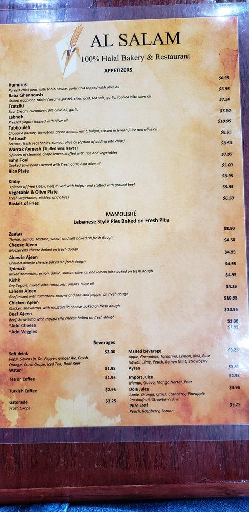 Menu at Al Salam Bakery & Restaurant, Edmonton