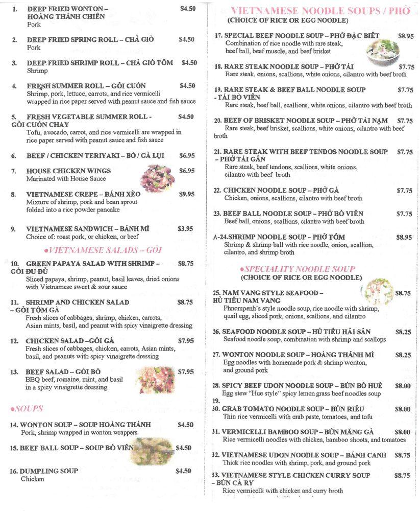 Menu at Alo Saigon restaurant, Westfield
