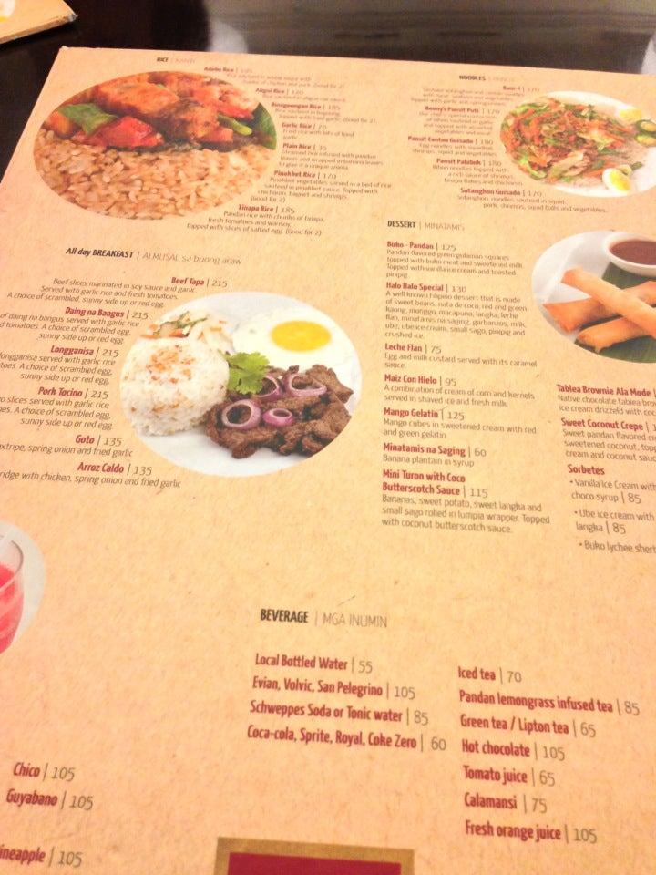 Menu at Benny's Place restaurant, Makati, GF