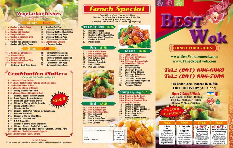 Menu at Best Wok restaurant, Teaneck