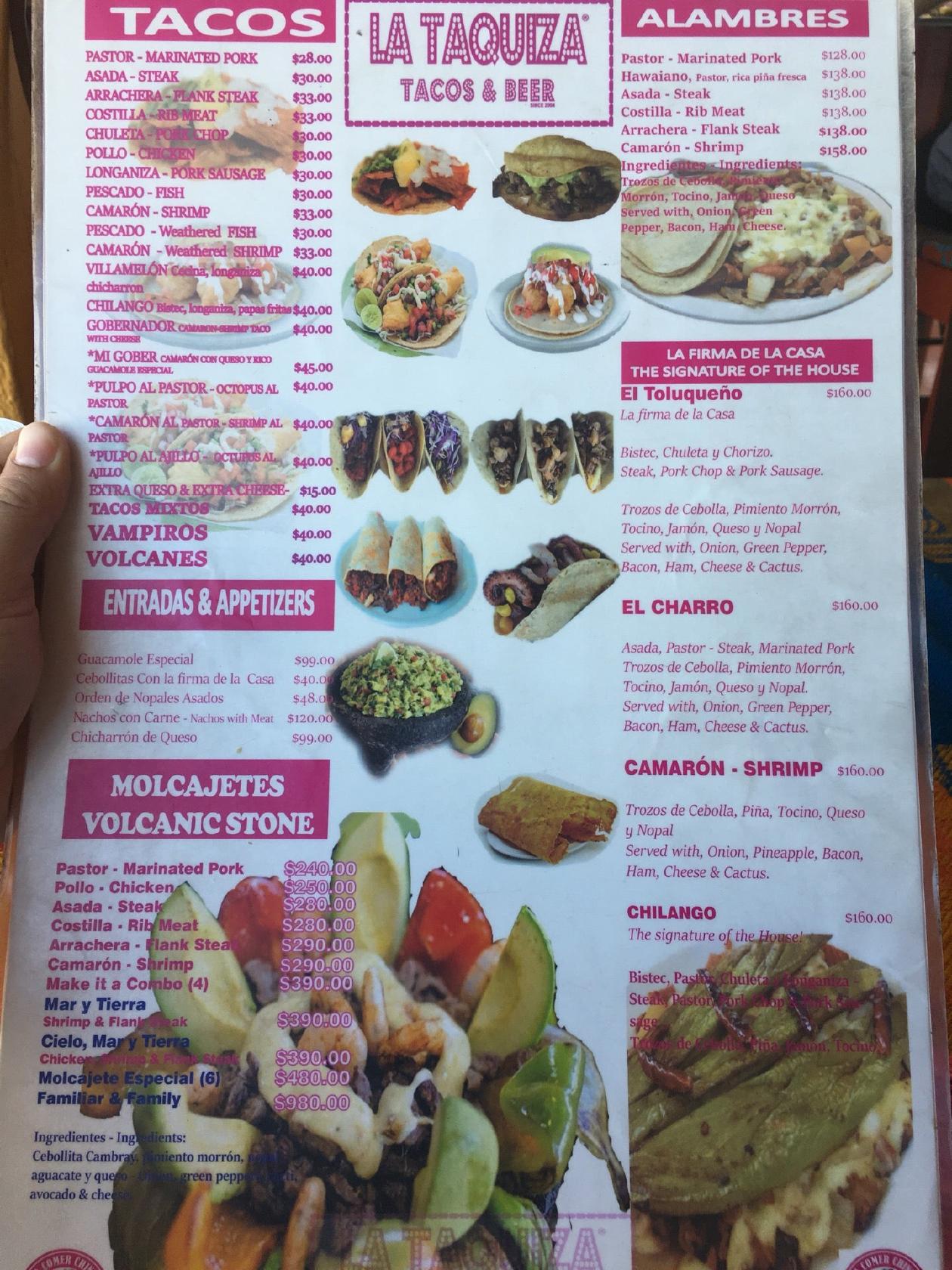 Menu at Guss Tacos restaurant, Cabo San Lucas, Blvd Lazaro Cardenas ...