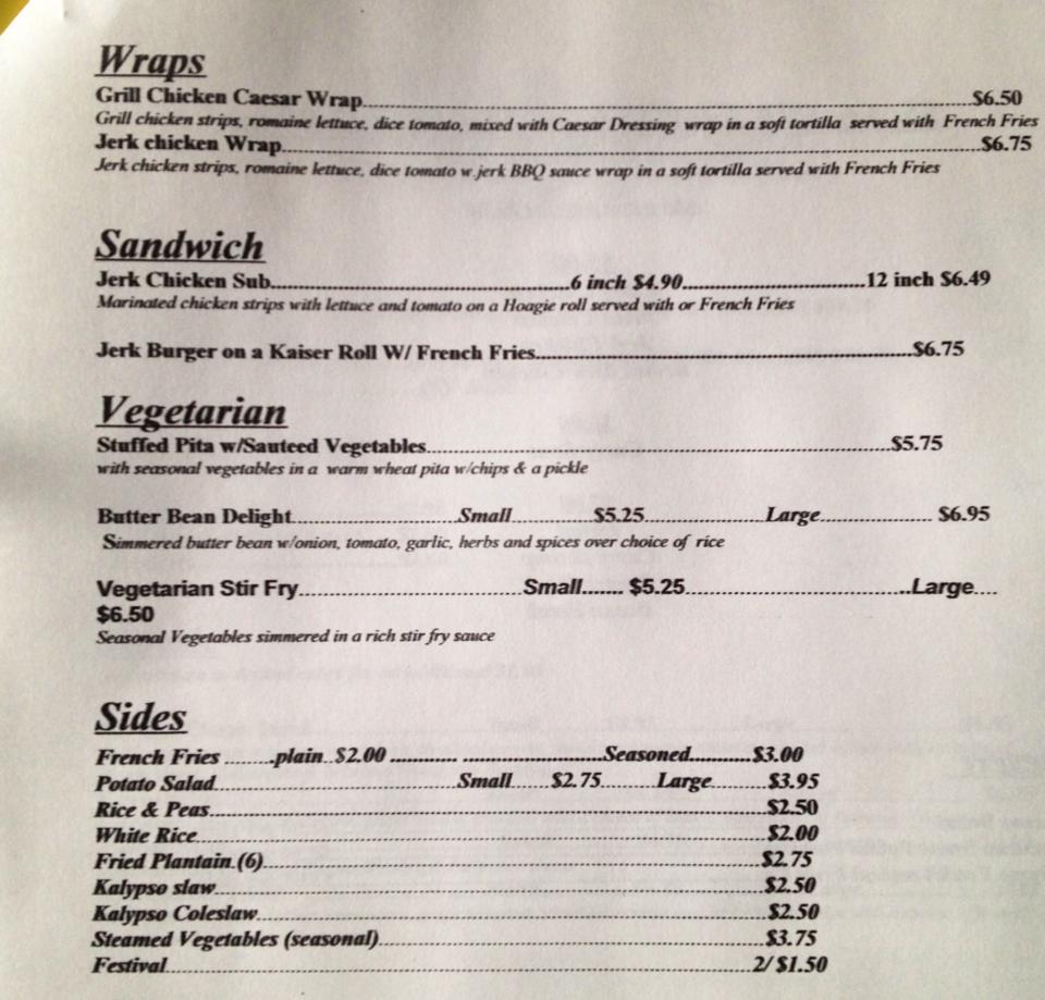 Menu at Kalypso Restaurant, Buffalo