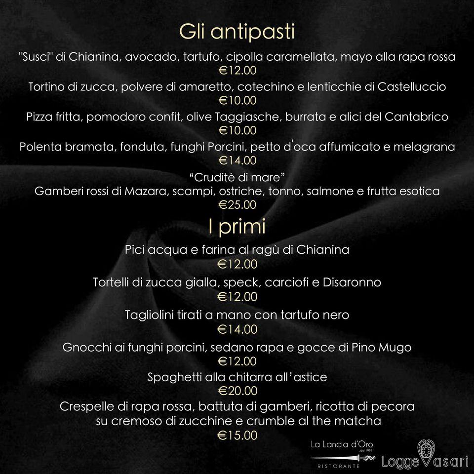Carta de Ristorante Logge Vasari, Arezzo