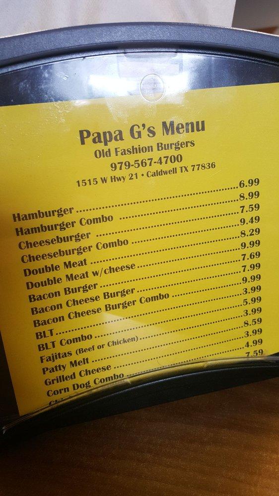 Menu at Papa G's Old Fashioned Burger fast food, Caldwell