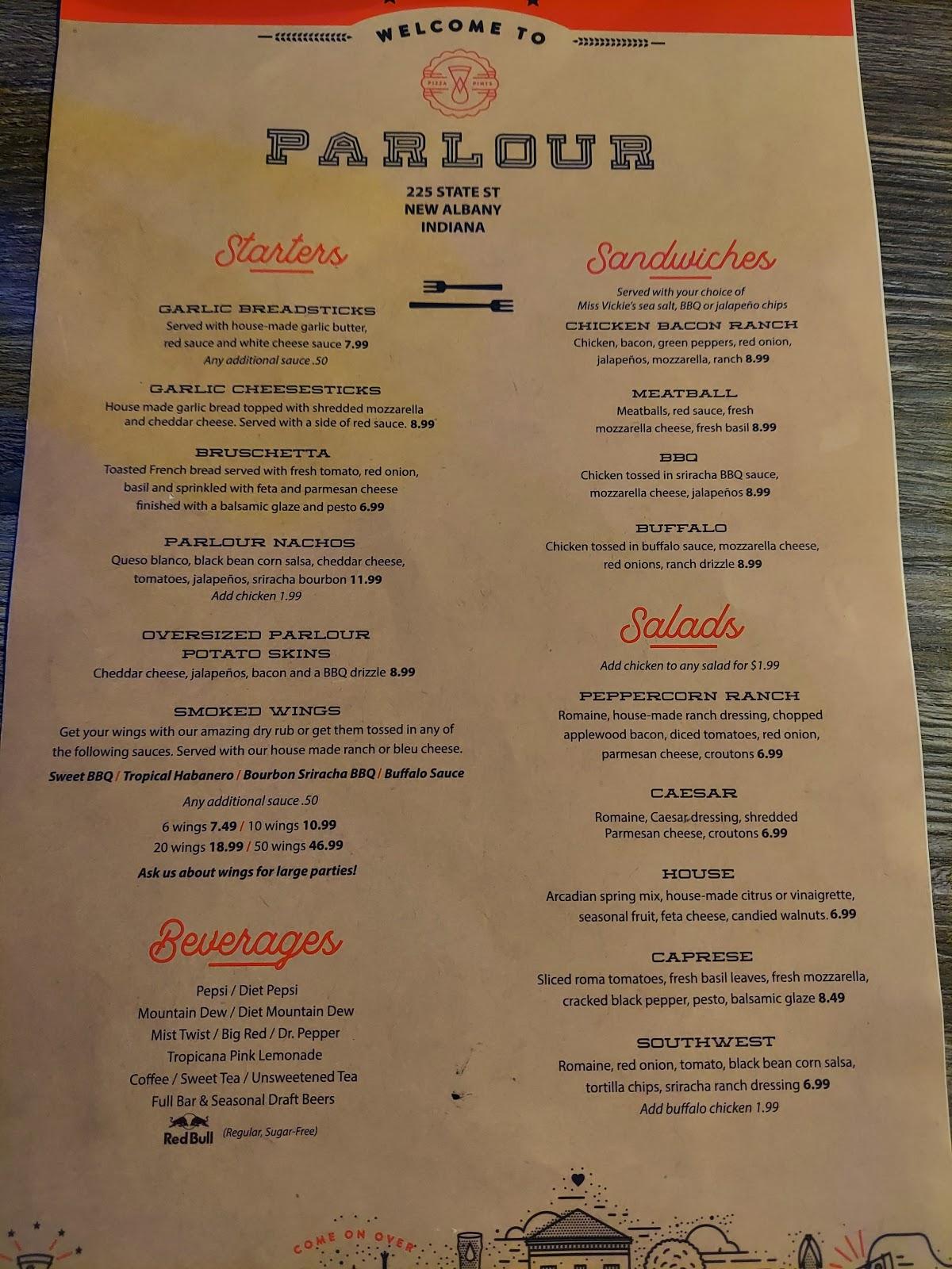 Menu at PARLOUR pub & bar, New Albany