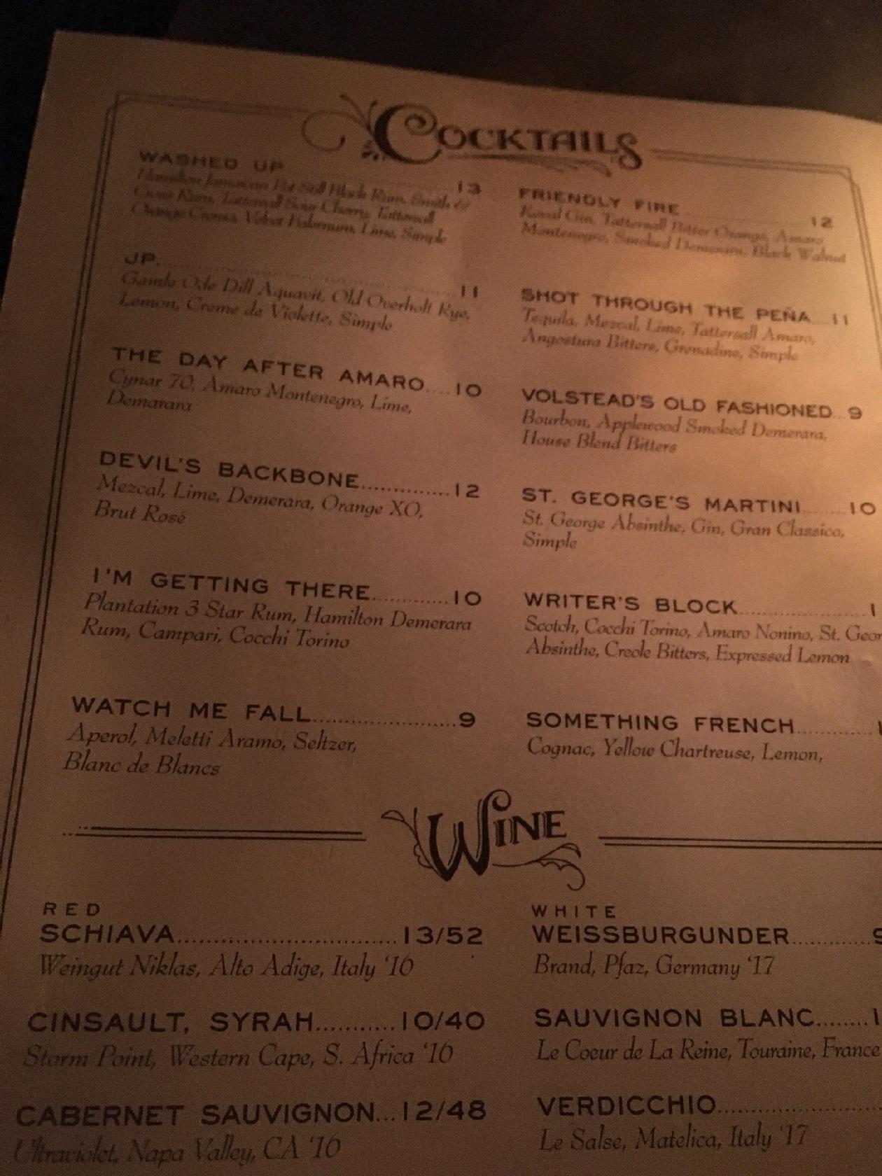 Menu at Volstead's Emporium pub & bar, Minneapolis