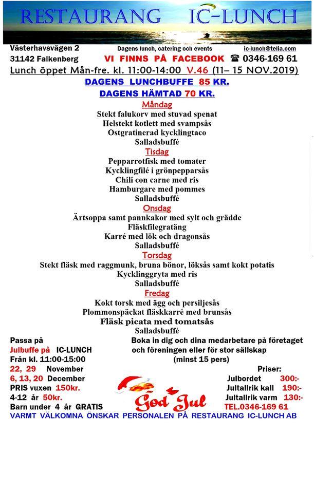 Menu at IC - Lunch restaurant, Falkenberg