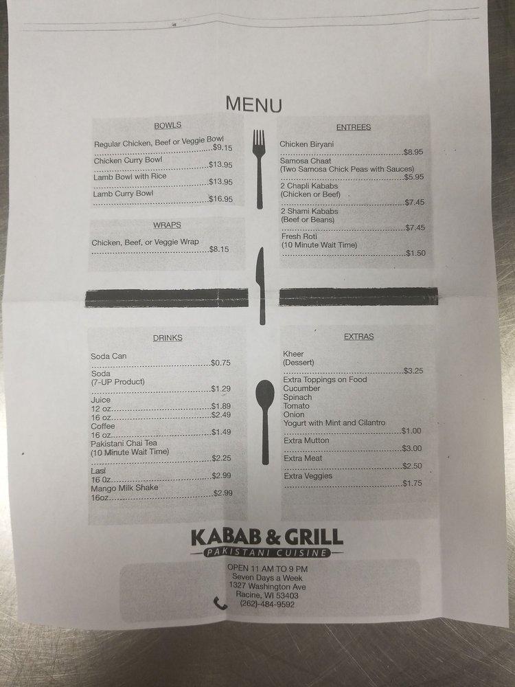 Menu at Kabab And Grill restaurant, Racine