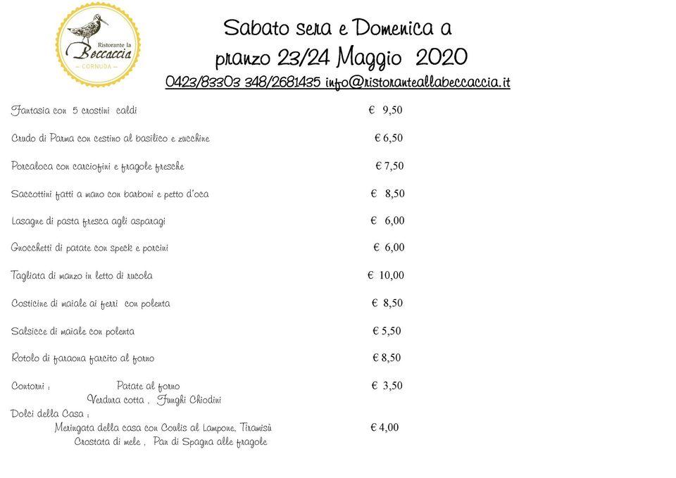 Menu da Ristorante Trattoria La Beccaccia, Cornuda