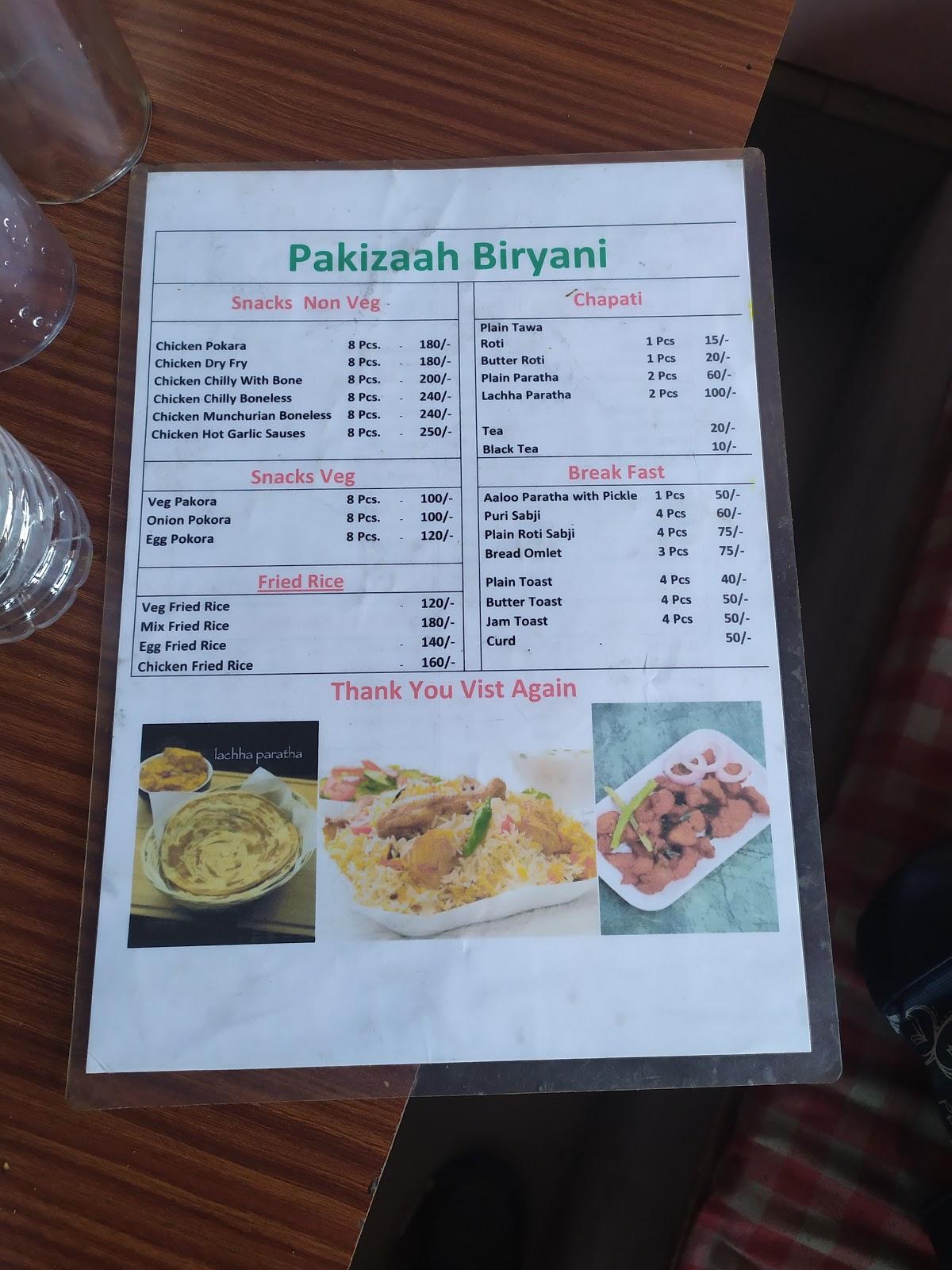 Menu at New pakeezah biryani, Gangtok