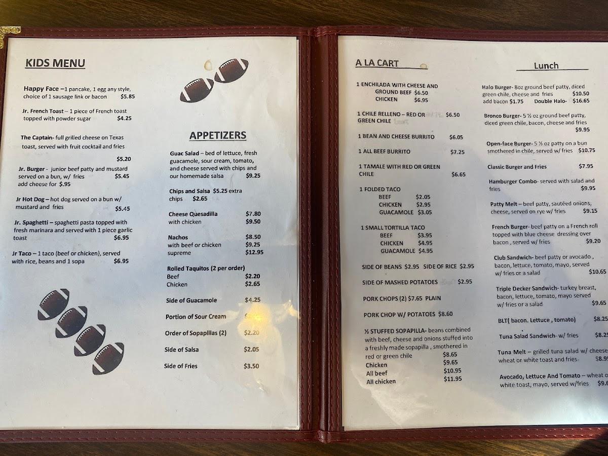 Menu at Ricky's restaurant, Taos
