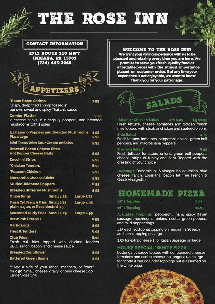 Menu at Rose Inn restaurant, Ernest, PA-110