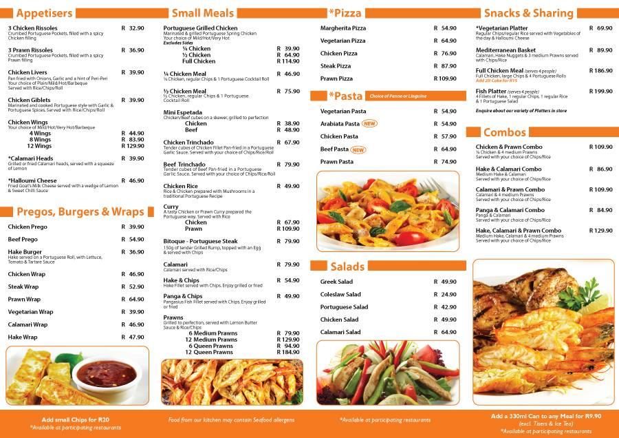 Menu au Adega restaurant, Midrand, Magwa Cres