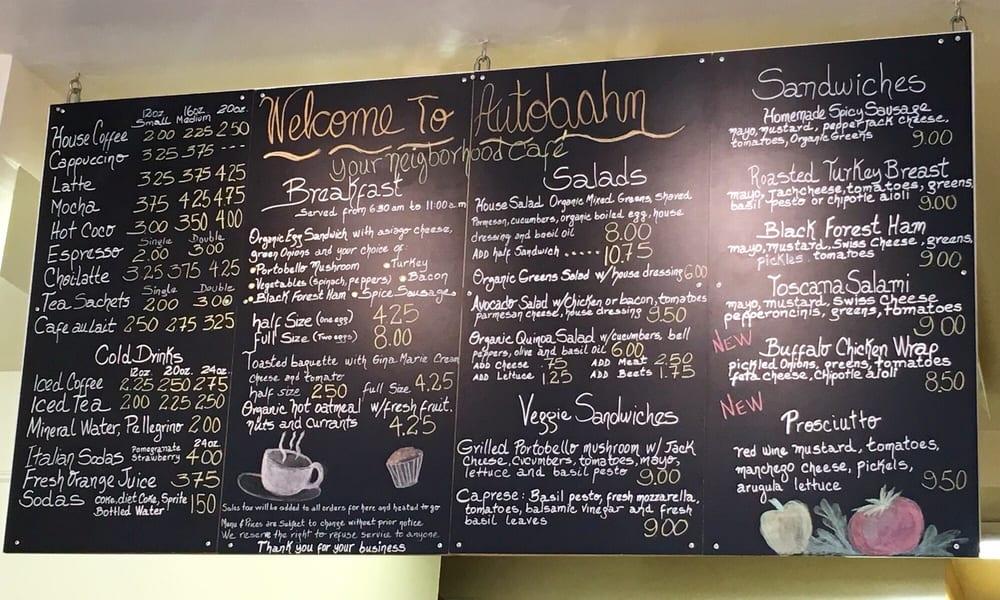 Menu at Autobahn Cafe, Oakland