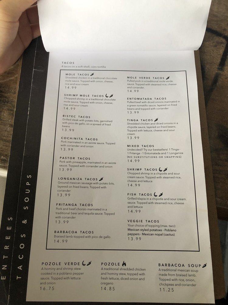 Menu at Aztec's Mine restaurant, Toronto