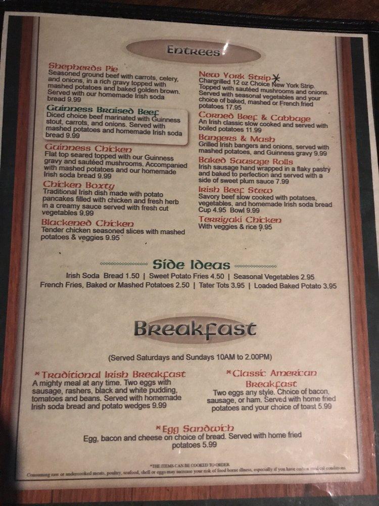 Menu at Dubliner Irish Pub & Restaurant, Phoenix