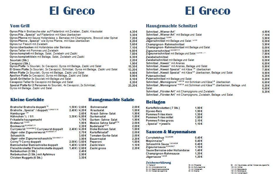 Speisekarte von El Greco Lürrip Mönchengladbach restaurant ...