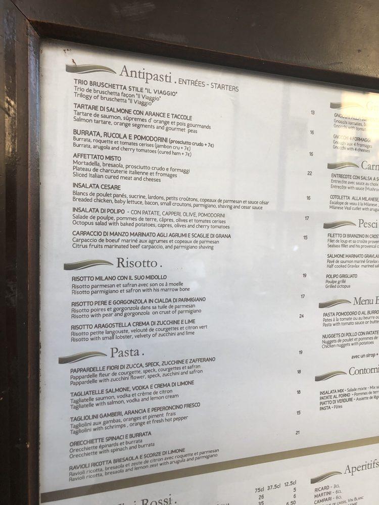Menu at Il Viaggio - Restaurant Cannes, Cannes