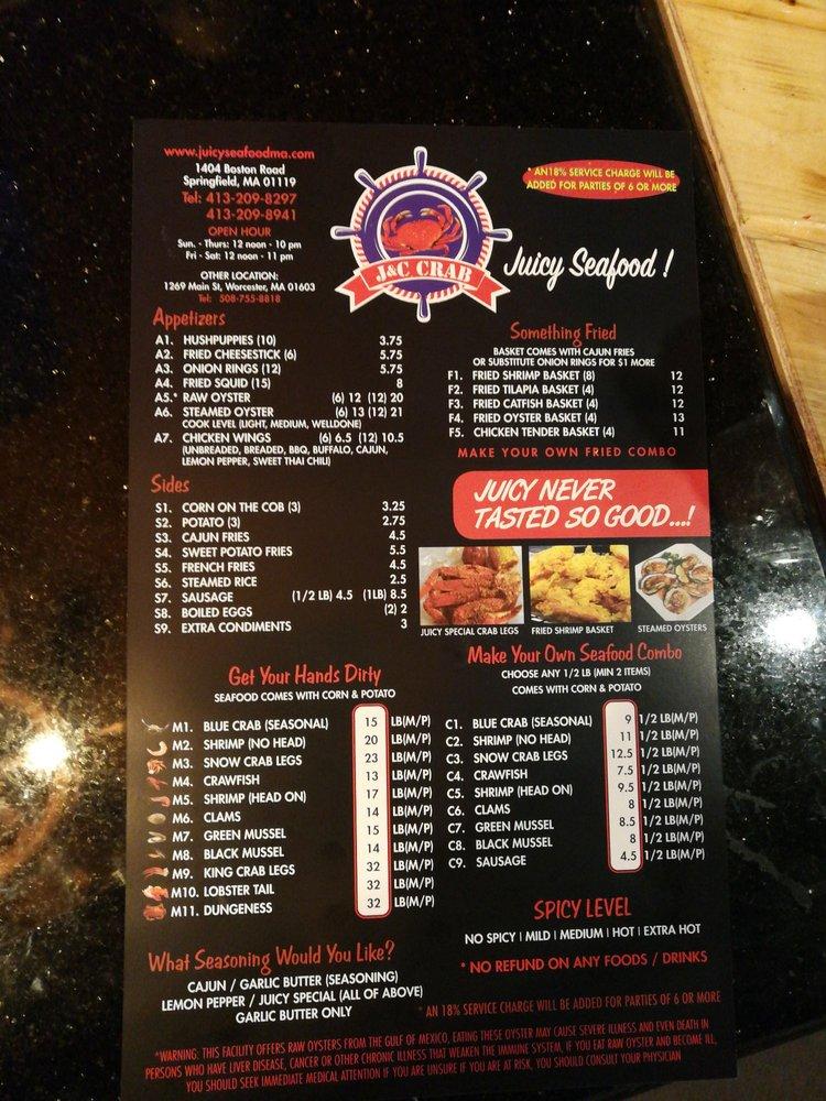 Menu at Juicy Seafood restaurant, Springfield