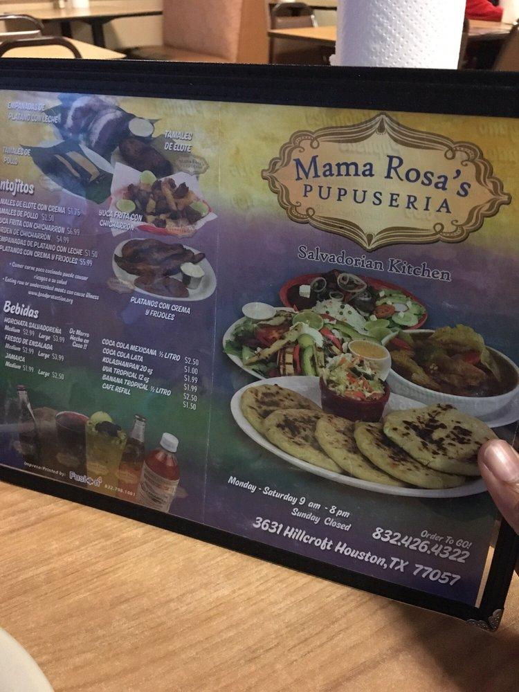 Menu at Mama Rosa's Pupuseria restaurant, Houston