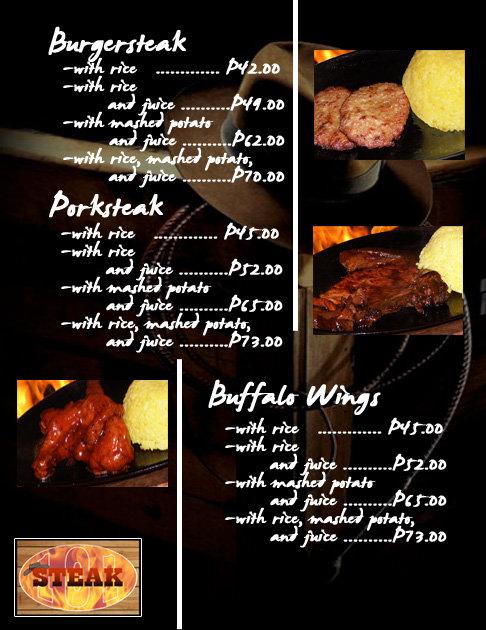 Menu at Steak 101 steakhouse, Manila, The Square