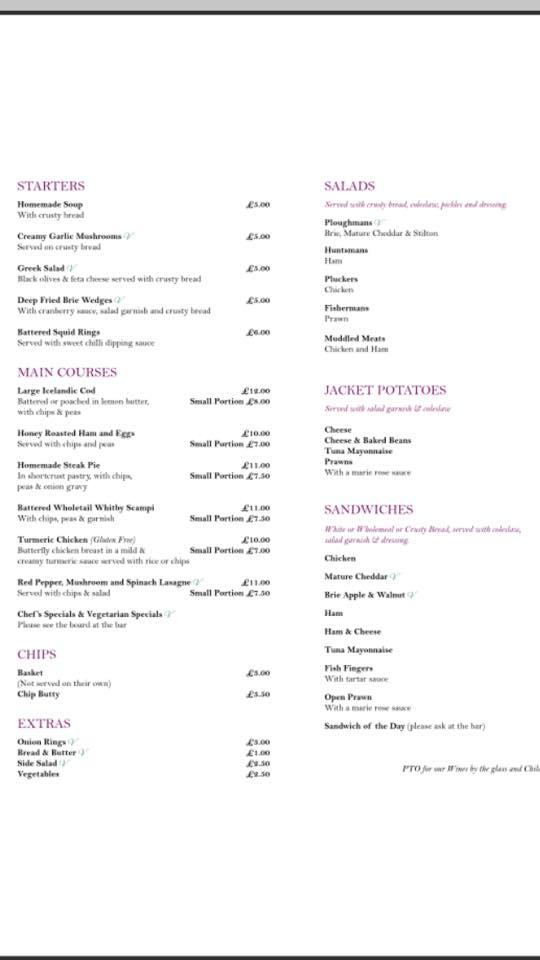 Menu at The Grouse Inn pub & bar, Sheffield