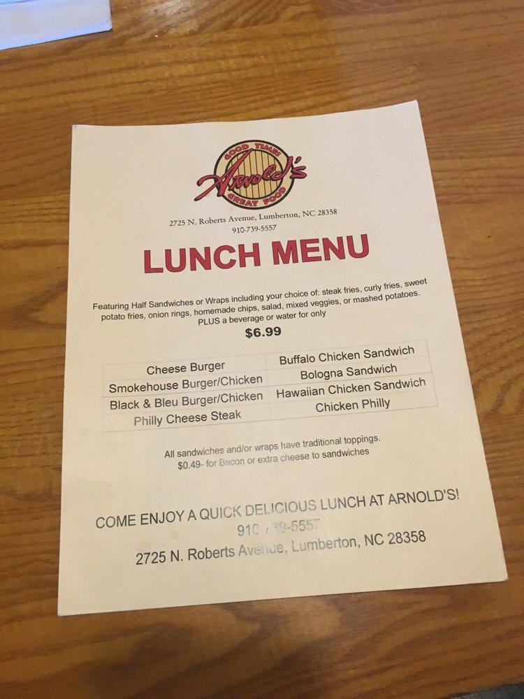 Menu at Arnold's Restaurant, Lumberton, N Roberts Ave