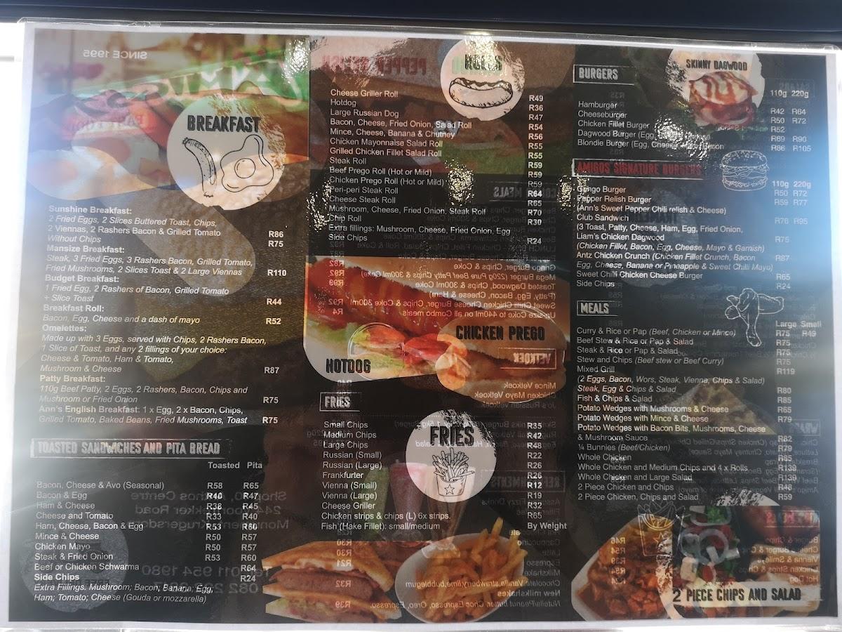 Menu at Amigos TAKE AWAYS restaurant, Krugersdorp