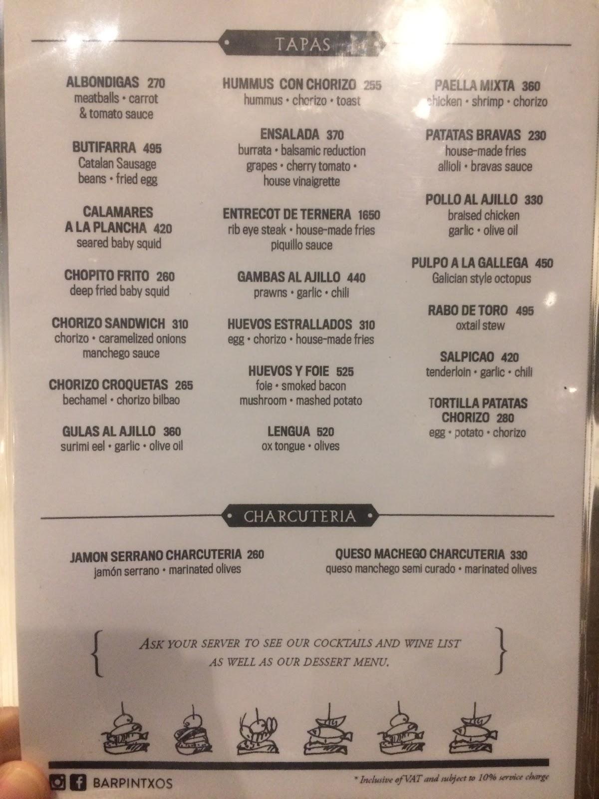 Menu at Bar Pintxos Cebu, Mandaue City, 8WV9+4GV