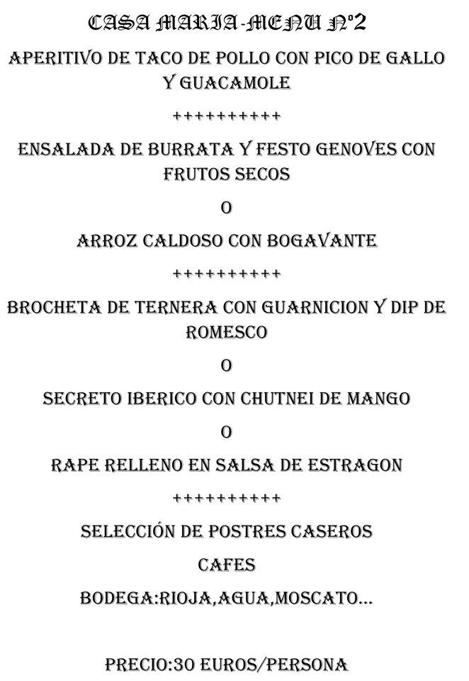 Menu at CASA MARIA restaurant, Herrera de Ibio