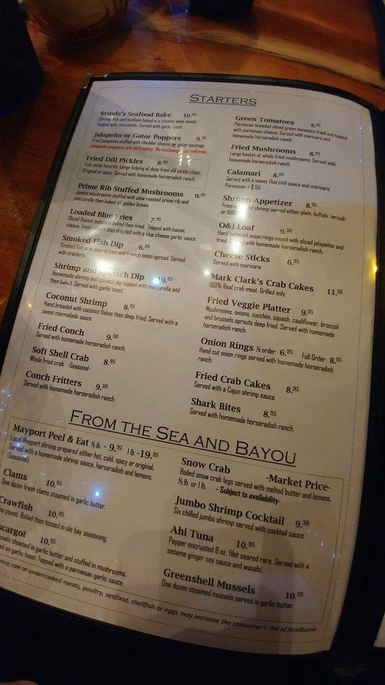 Menu at Clark's Fish Camp Seafood Restaurant, Jacksonville