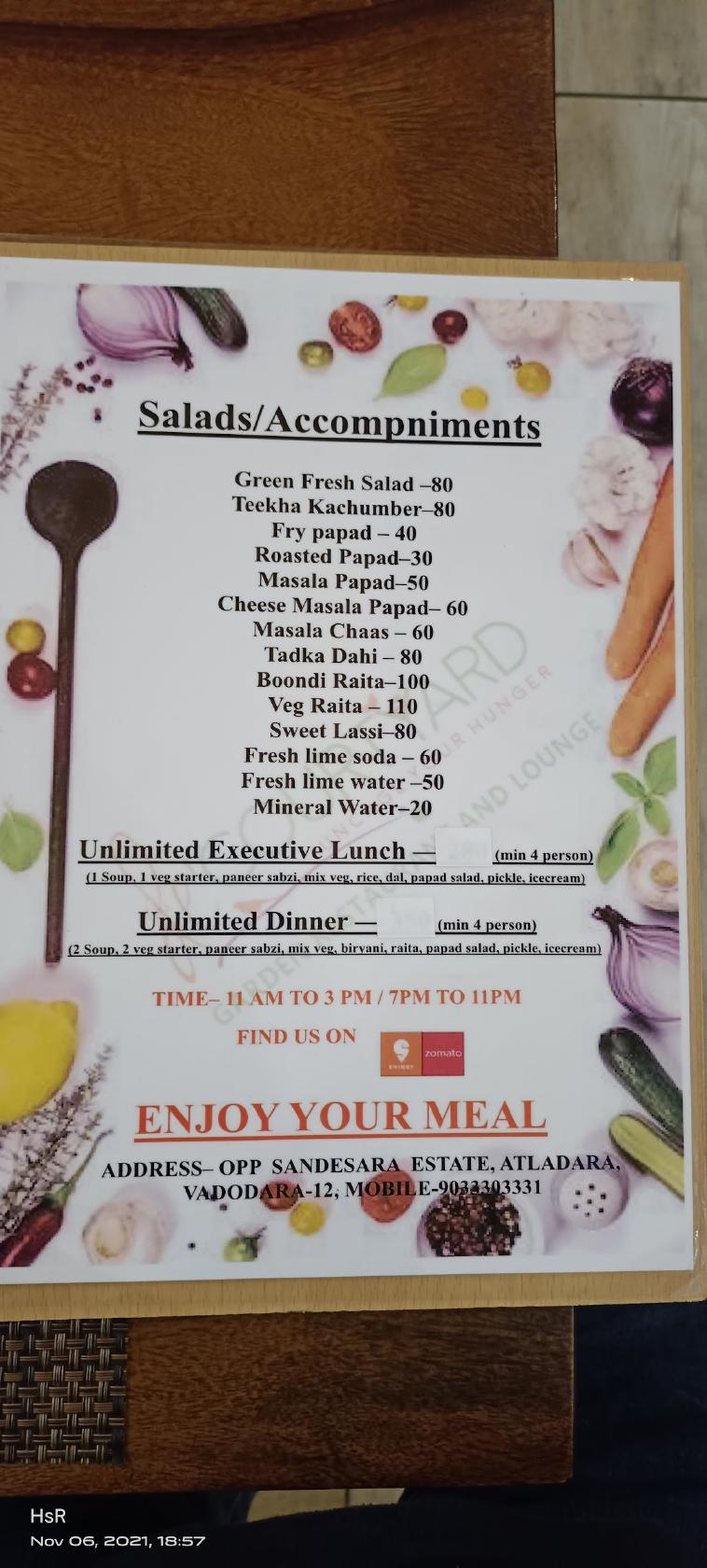 Menu at De Courtyard, Vadodara