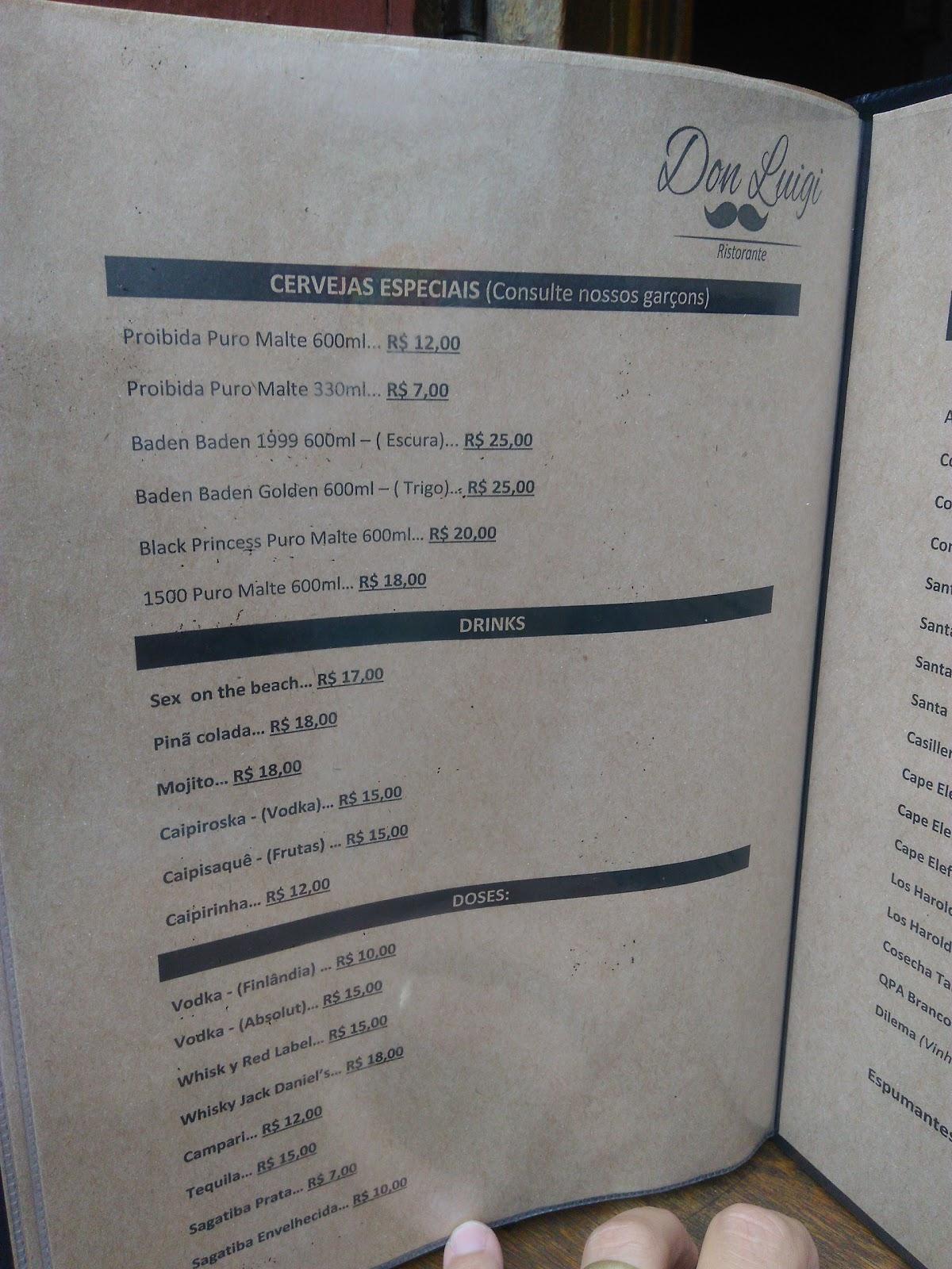 Menu em Don Luigi Ristorante restaurante, Santa Teresa, R. Cel. Bonfim