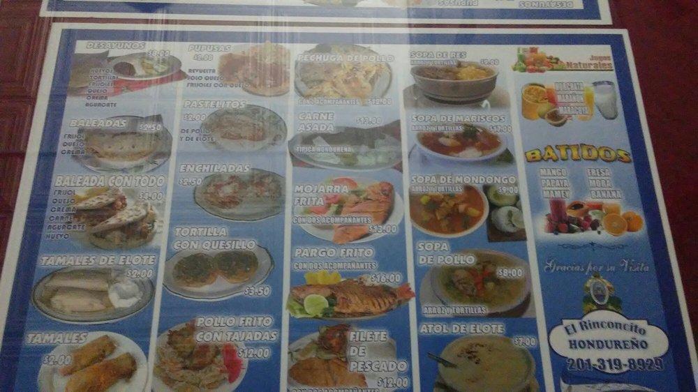 Menu at El Rinconcito Tipico Hondureño restaurant, Union City