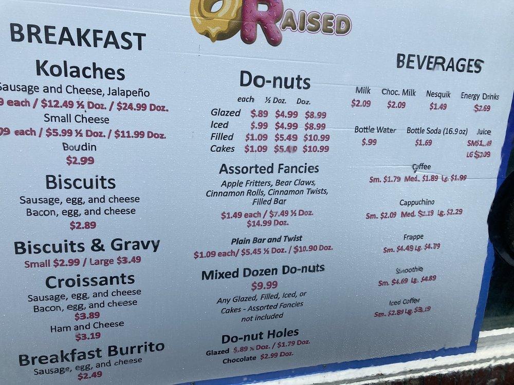Menu at Golden Raised Donuts, Hot Springs