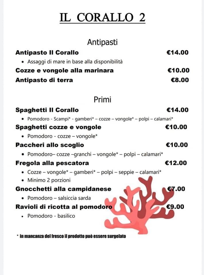 Menu da Ristorante Pizzeria Il Corallo 2 Porto Torres, Porto Torres