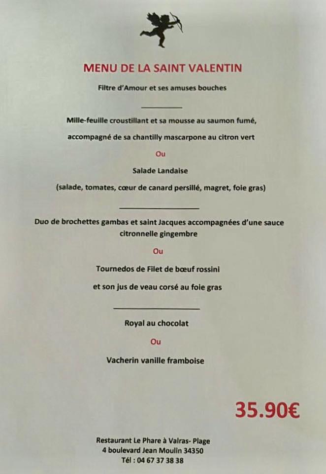 Menu au Le Phare restaurant, Valras-Plage