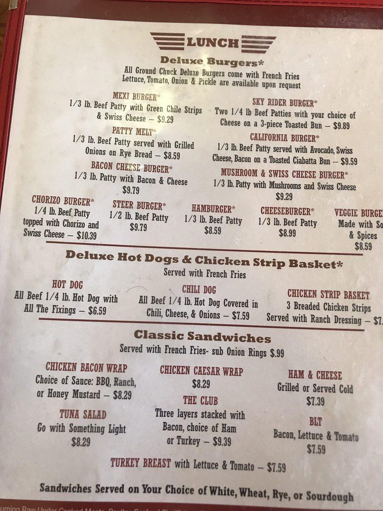 Menu at Sky Rider Cafe, Marana