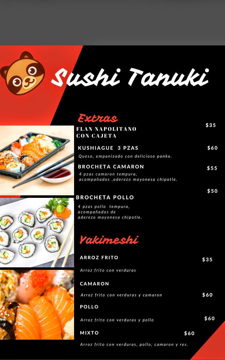 Menu at Sushi Tanuki restaurant, Mexico