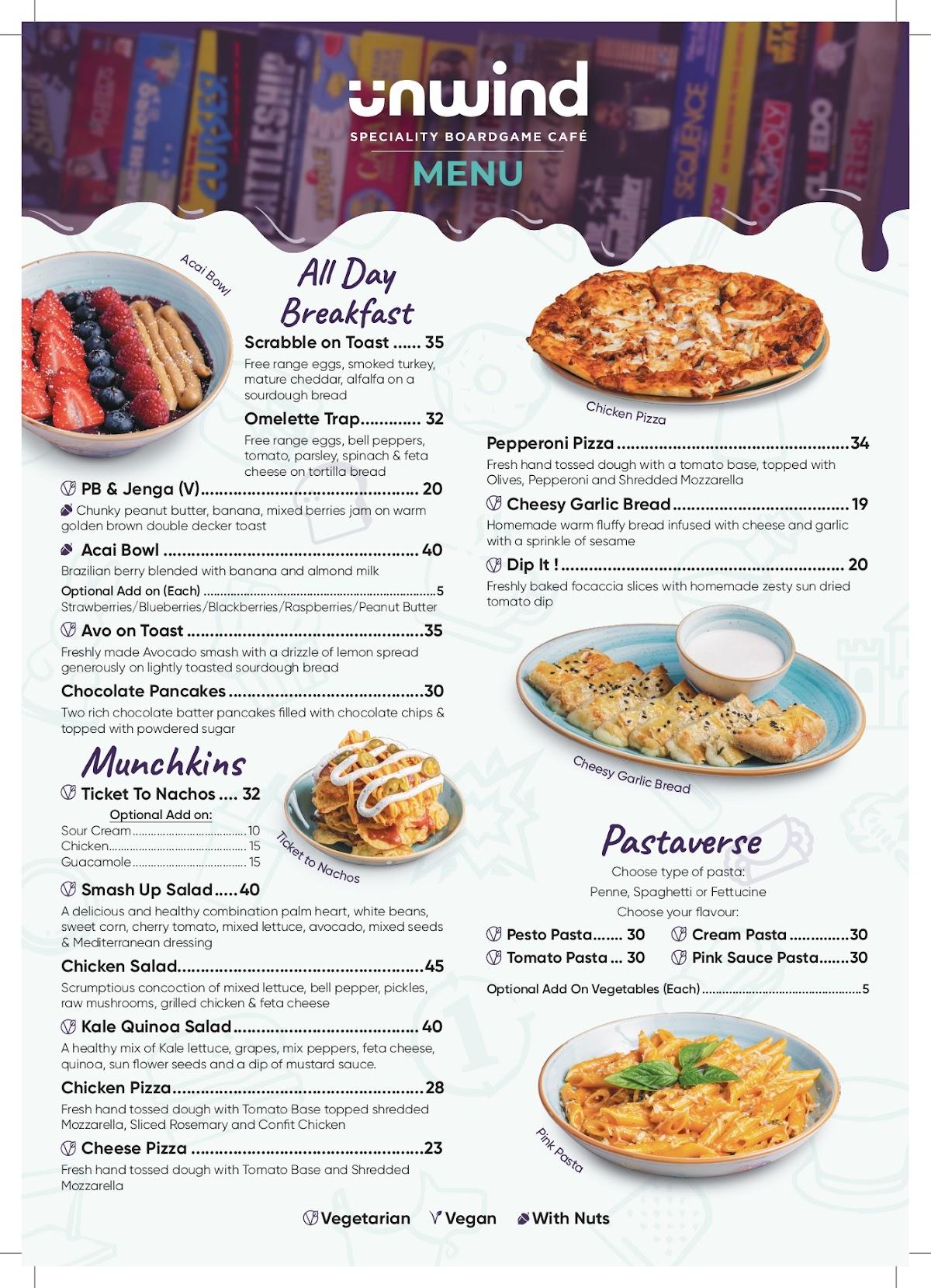 Menu at Unwind Speciality Boardgame Cafe - Hessa, Dubai