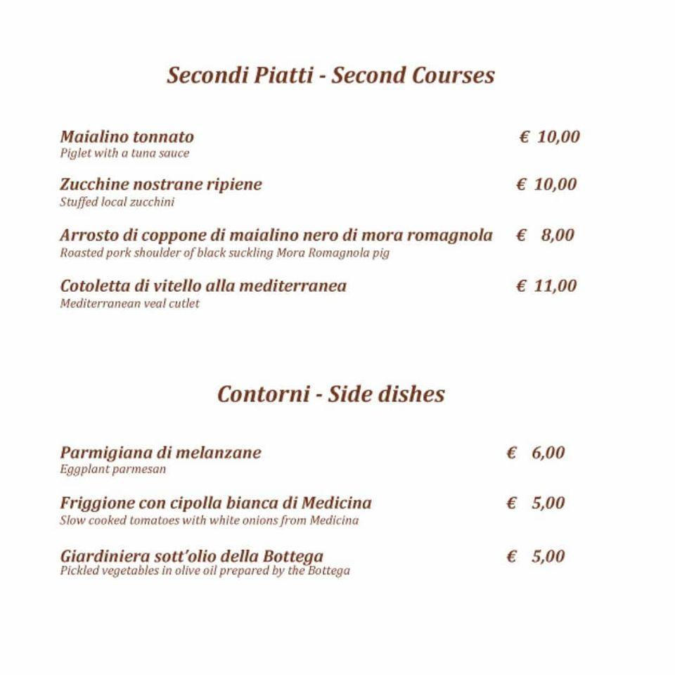 Menu at All'Osteria Bottega restaurant, Bologna