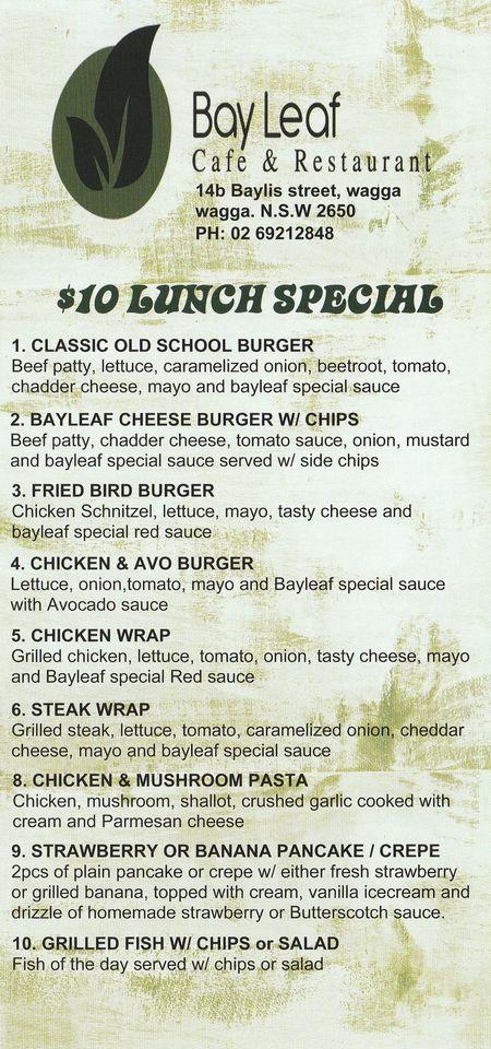 Menu at Bayleaf Cafe and dessert, Wagga Wagga