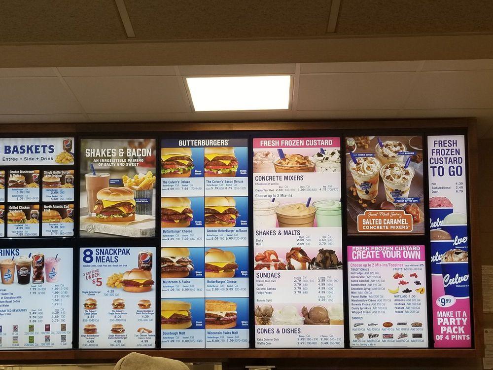 Menu at Culver’s fast food, Pooler