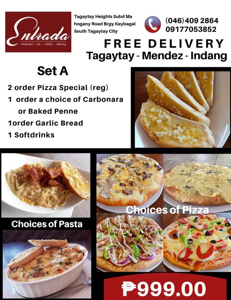 Menu at Entrada restaurant, Tagaytay, 4W3P+84W