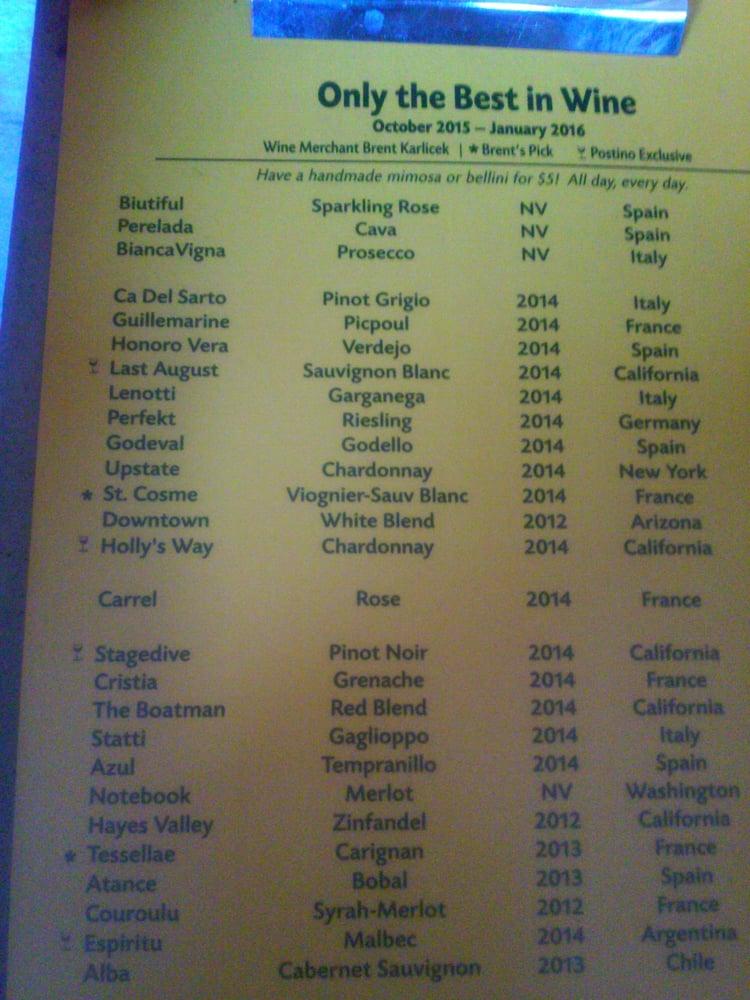 Menu at Postino Central pub & bar, Phoenix, N Central Ave