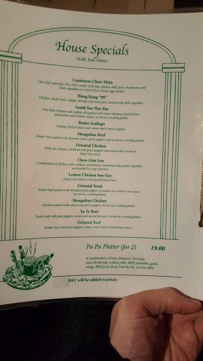 Menu at Restaurant 99, Spaniard's Bay, Conception Bay Hwy