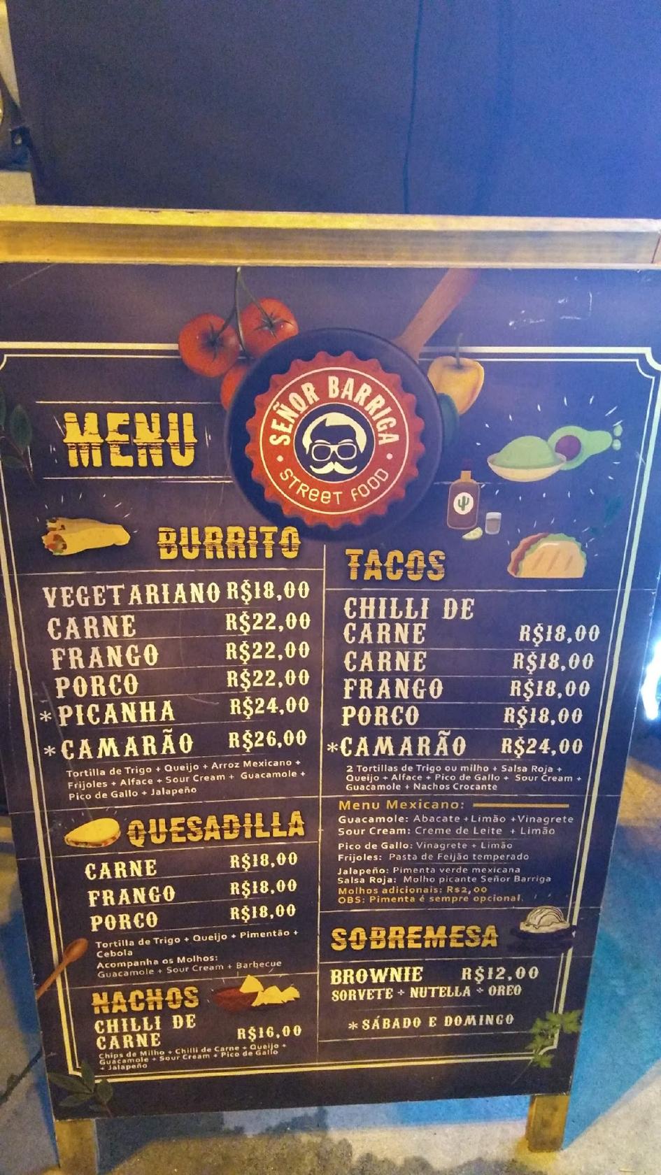 Menu em Señor Barriga, Aracaju, Praça Alda Teixeira